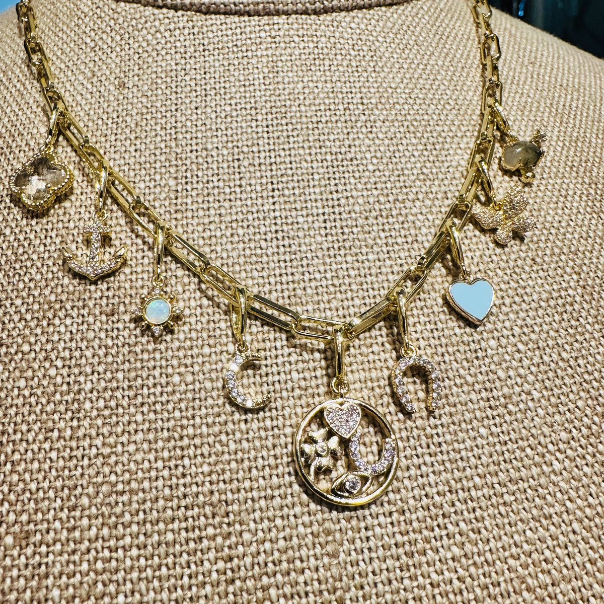 9 Charm Necklace 14k gold Plate – randoons